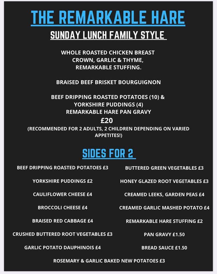 Menu at Remarkable Hare pub & bar, Matlock