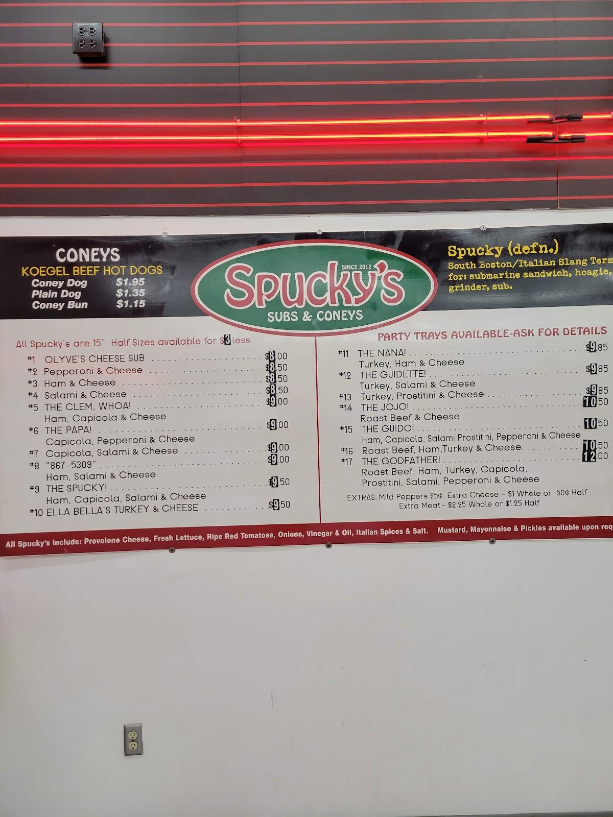 Menu at Spucky's Subs & Coneys cafe, Saginaw