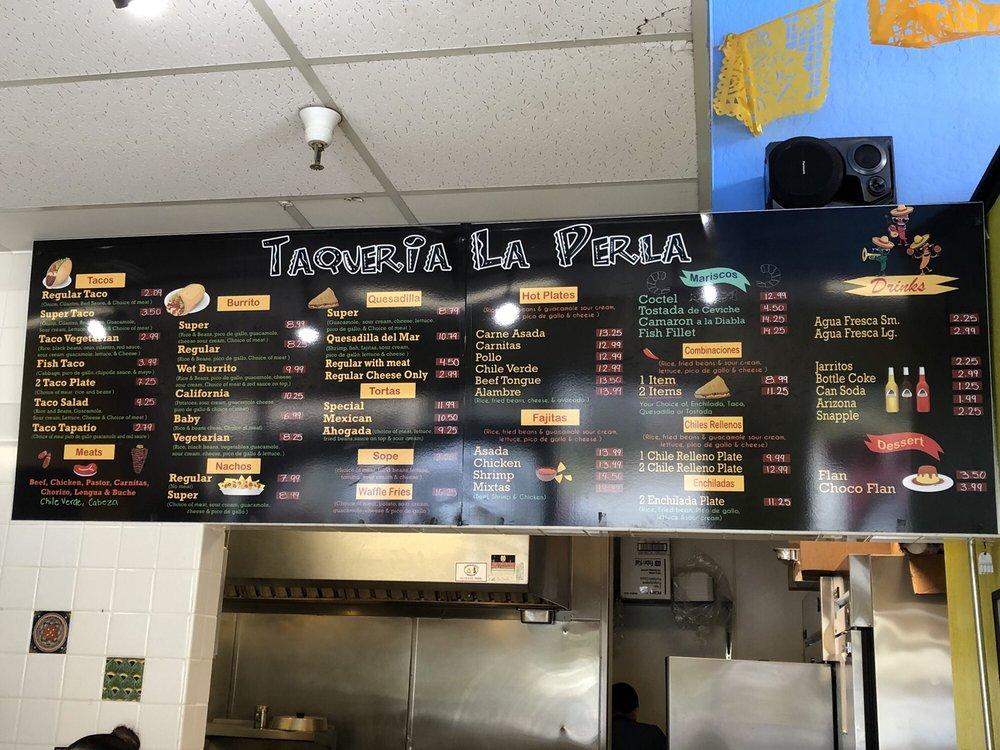 Carta del restaurante Taquería La Perla, Pacifica