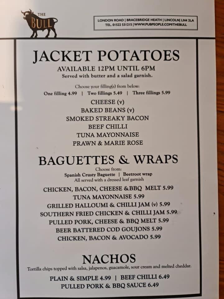 Menu at The Bull pub & bar, Lincoln
