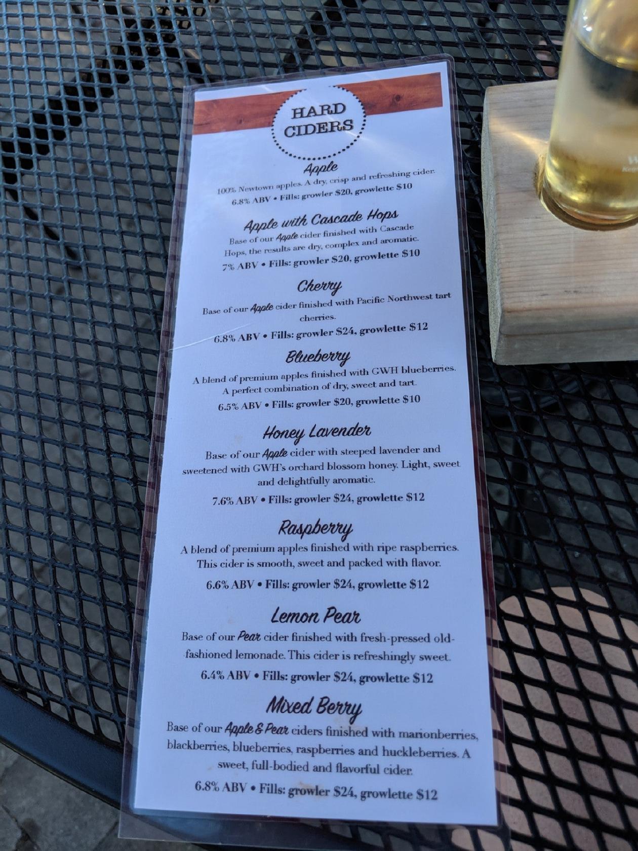 Menu at The Gorge White House pub & bar, Hood River