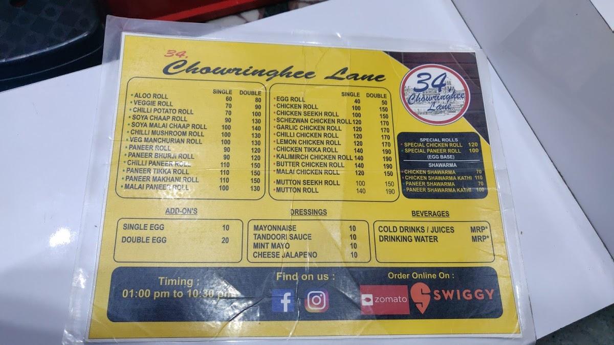 Menu at 34 Chowringhee Lane / SomeMore - Kathi Rolls, Ghaziabad