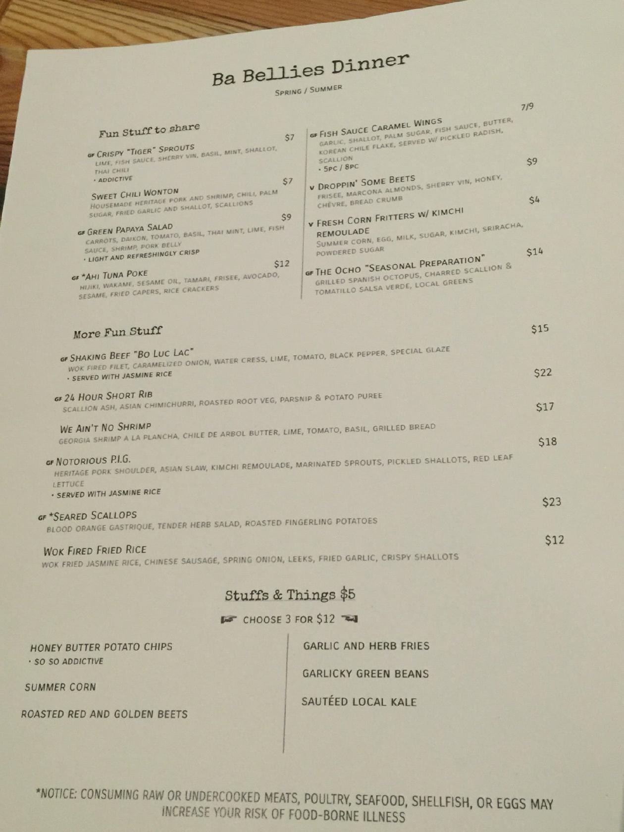 Menu at Ba Bellies pub & bar, Peachtree Corners