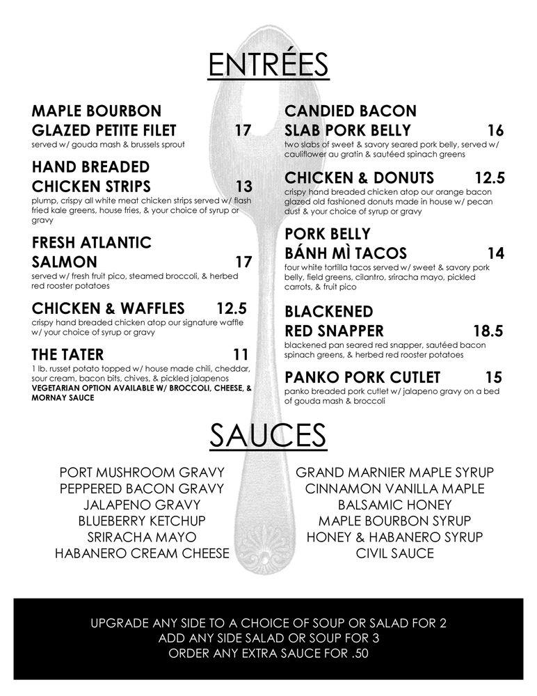 Menu at Civil Kitchen pub & bar, Springfield