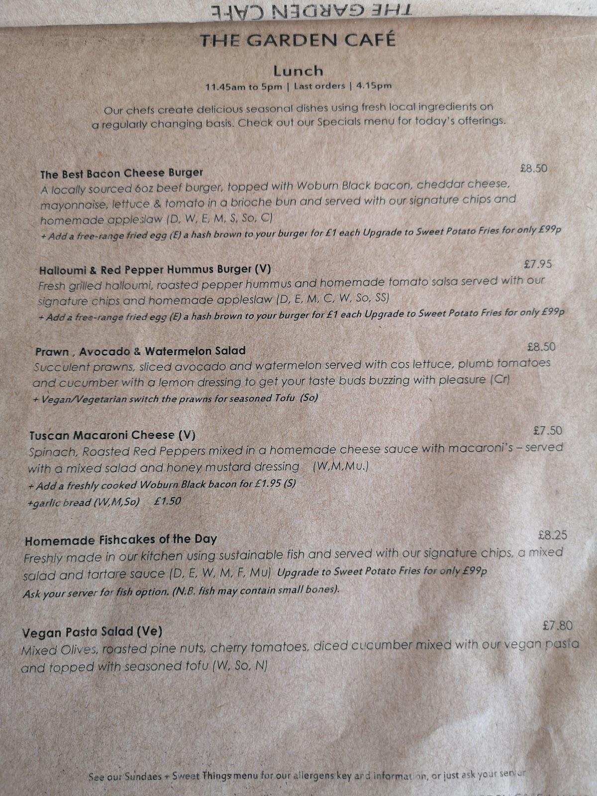 Menu at Garden Cafe, Luton