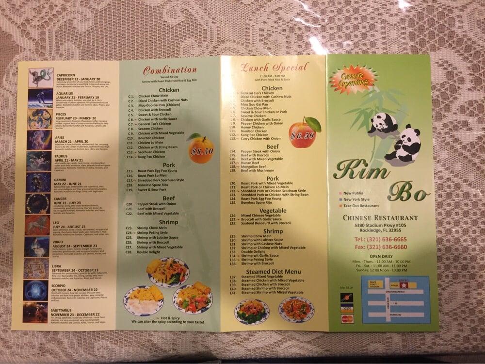 Carta de Kimbo Chinese Restaurant, Rockledge
