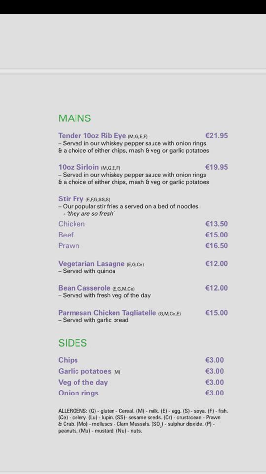 Menu at The Bowers Bar and Restaurant, Ballinrobe