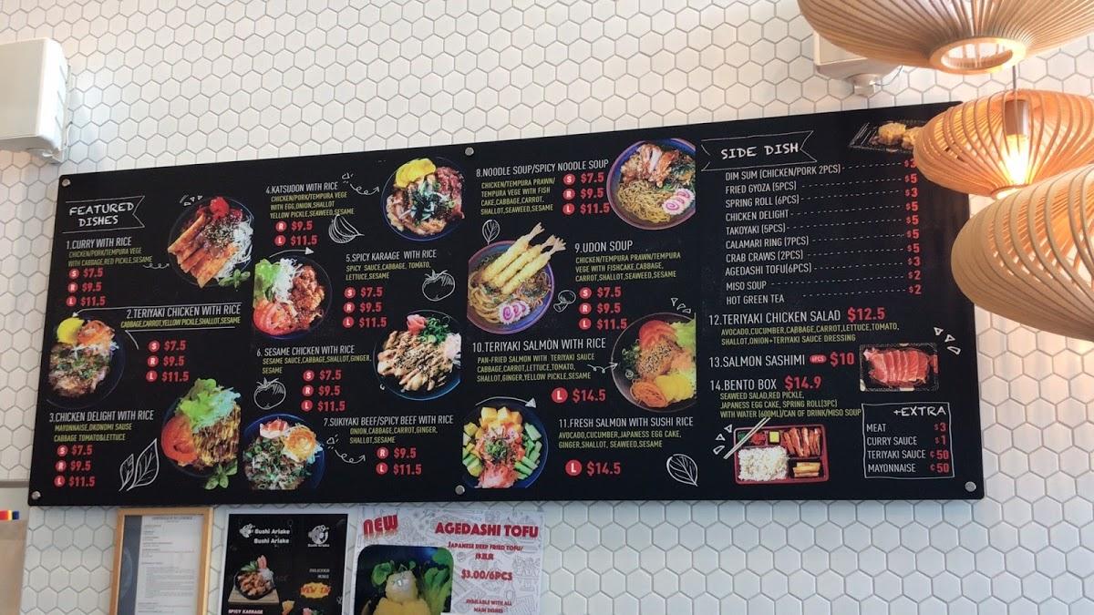 Menu at sushi ariake restaurant, Springwood