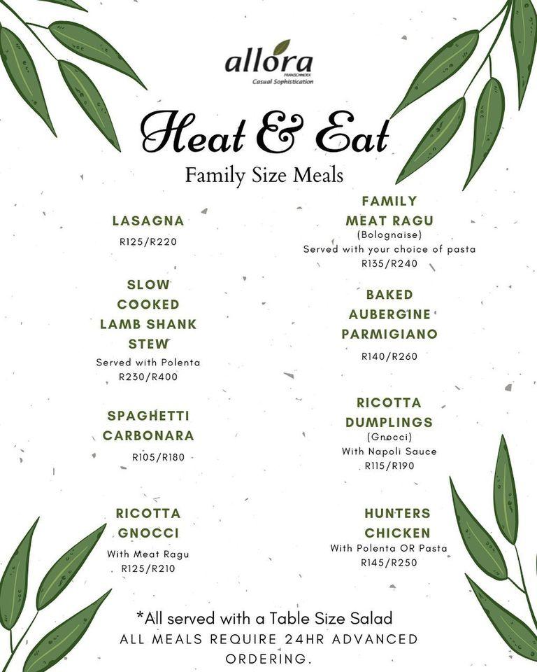 Menu au Allora | Franschhoek restaurant, Franschhoek