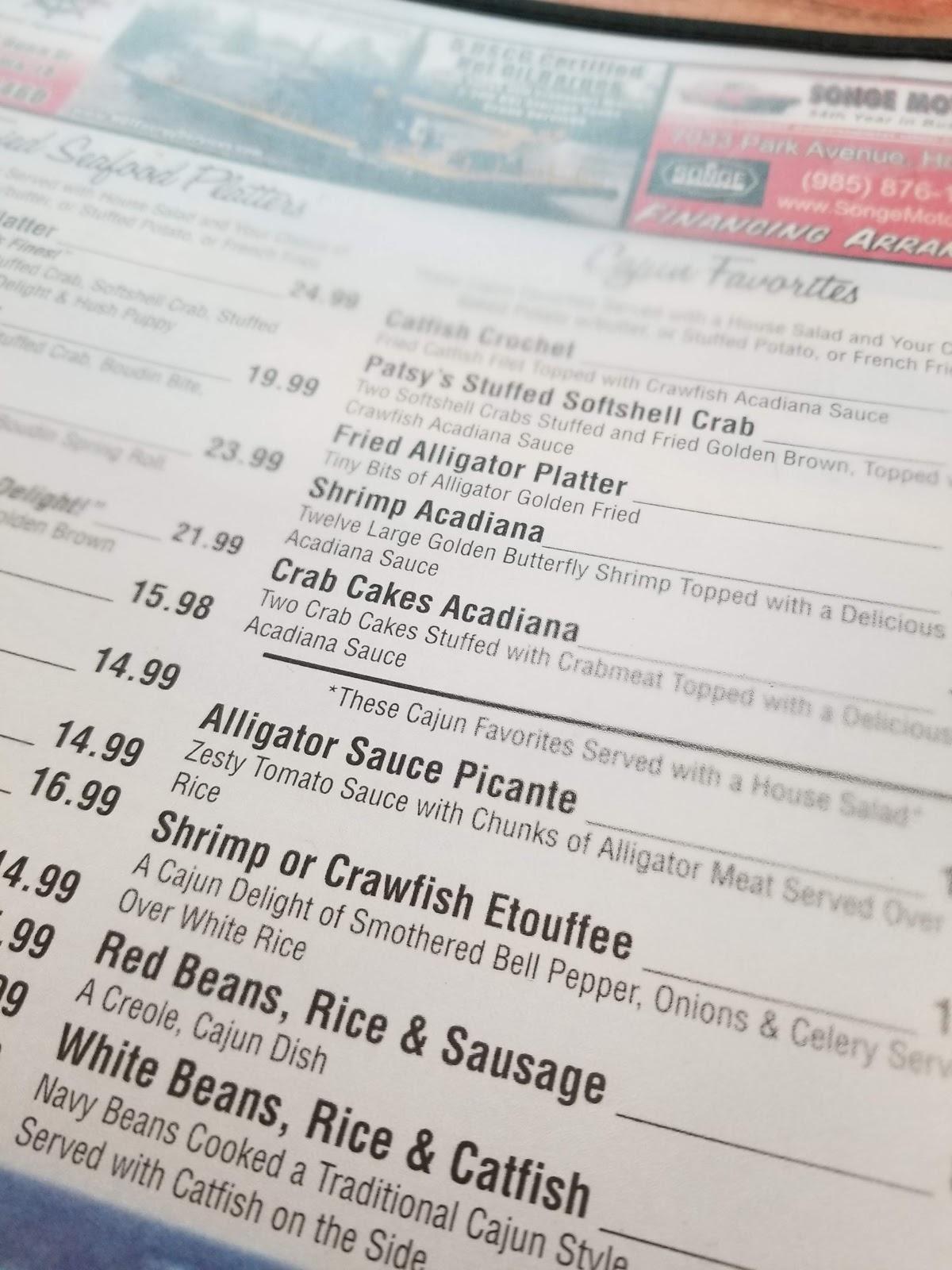 Menu at Bayou Delight Restaurant, USA