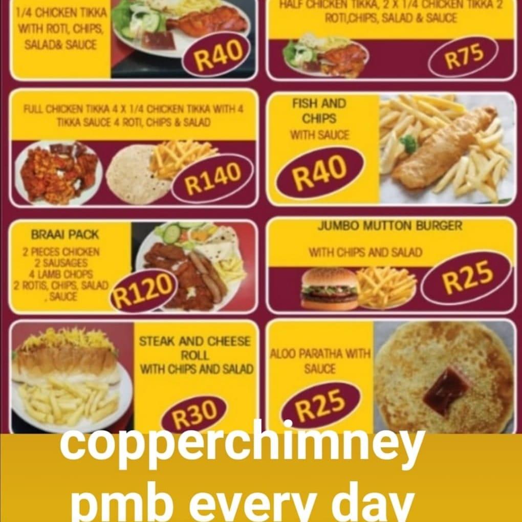 Menu at Copper Chimney pmb restaurant, Pietermaritzburg, 562 Dr Chota ...