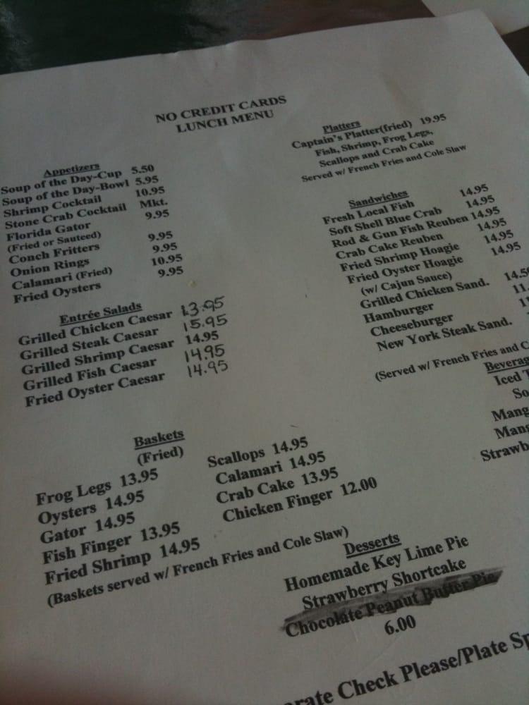 Menu at Everglades Rod & Gun Club, Everglades City