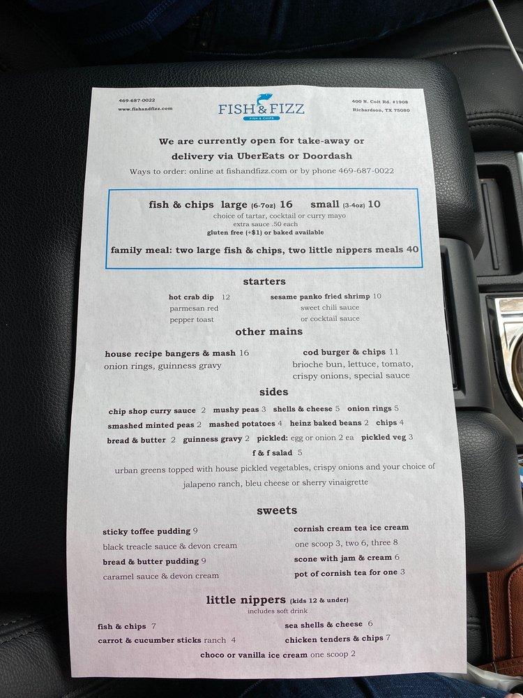 Menu at Fish &amp; Fizz restaurant, Richardson