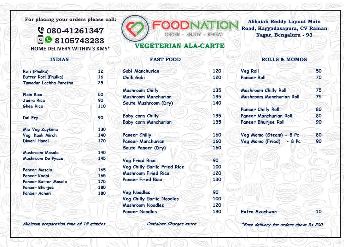 Menu at Food Nation, Bengaluru, Survey No. 118/1F Kaggadasapura Main ...