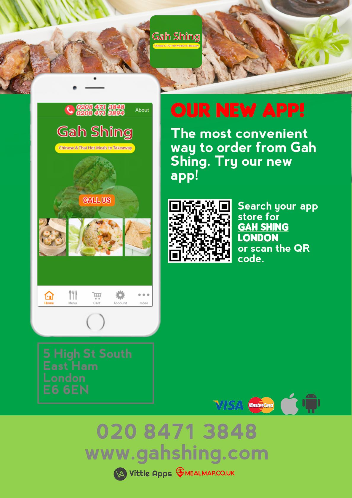Menu at Gah Shing restaurant, London, 5 High St S