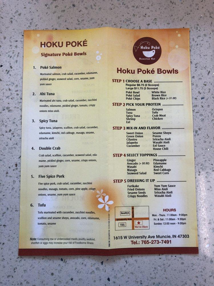 Menu at Hoku Poku restaurant, Muncie
