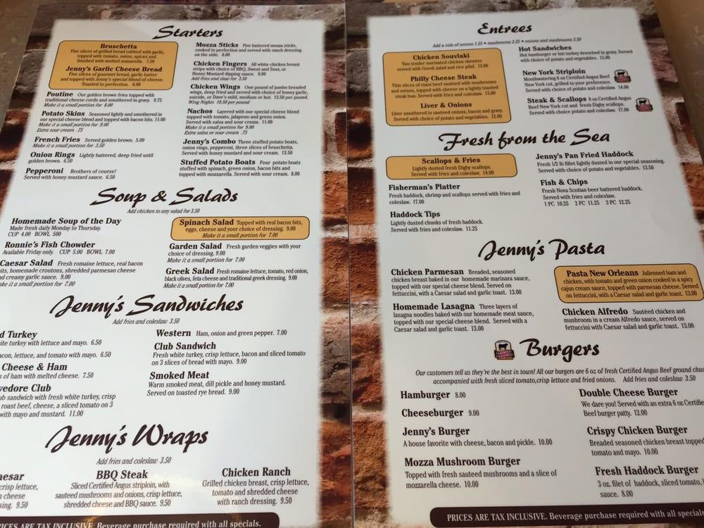 Menu at Jenny's Bar & Grill, Halifax
