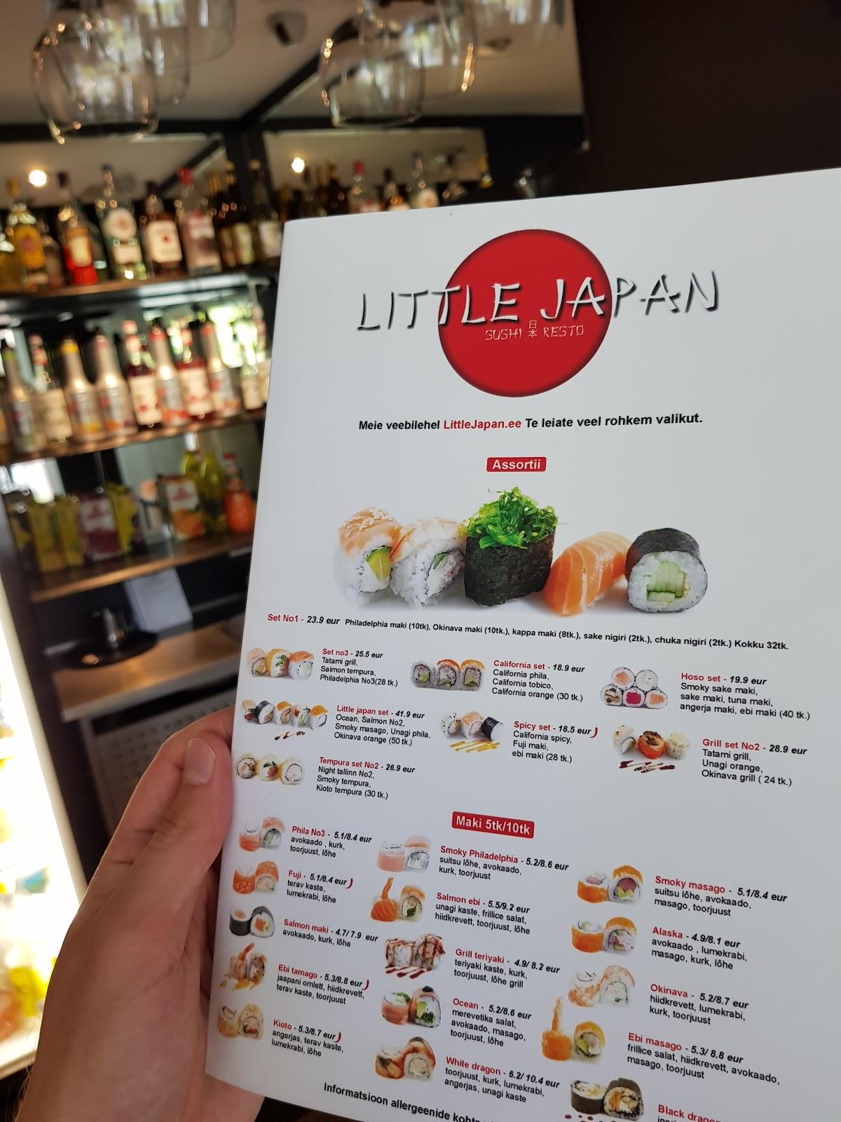 Menu at Little Japan Sushi Bar, Tallinn