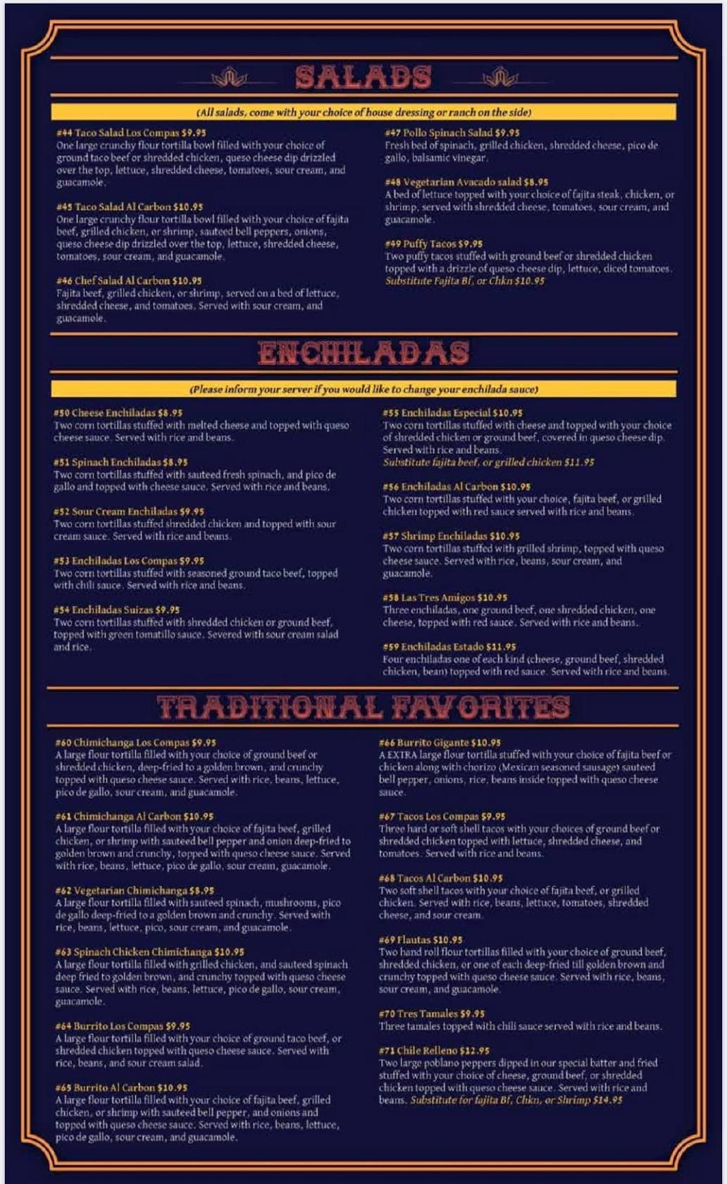 Menu at Los Compas Mexican Restaurant, Dixie Inn