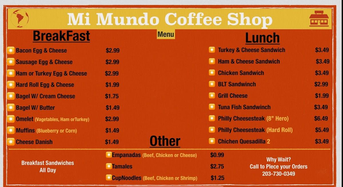Menu at Mi Mundo Coffee Shop, Danbury