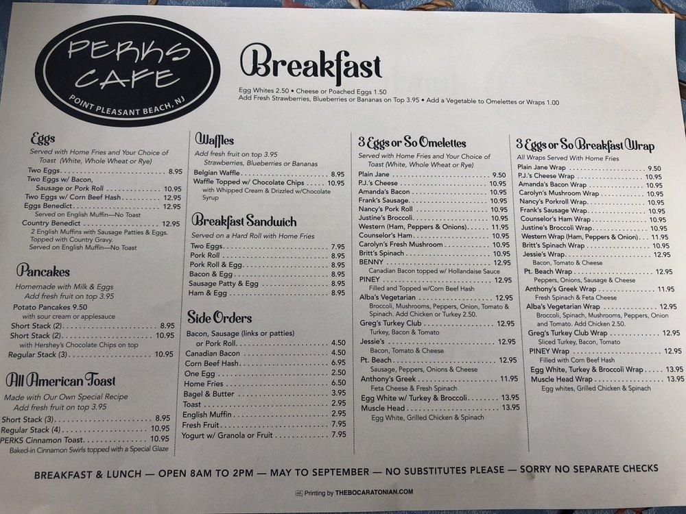 Menu at Perks Cafe, Point Pleasant Beach, 303 Ocean Ave N
