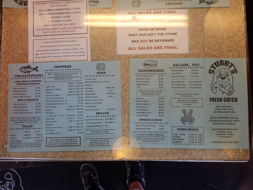 Menu at Stuart's Fresh Catch restaurant, Richmond