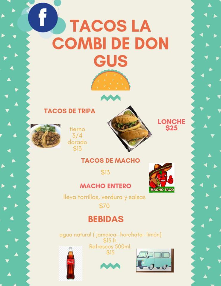 Menu at Tacos La Combi De Don Gus restaurant, Torreón