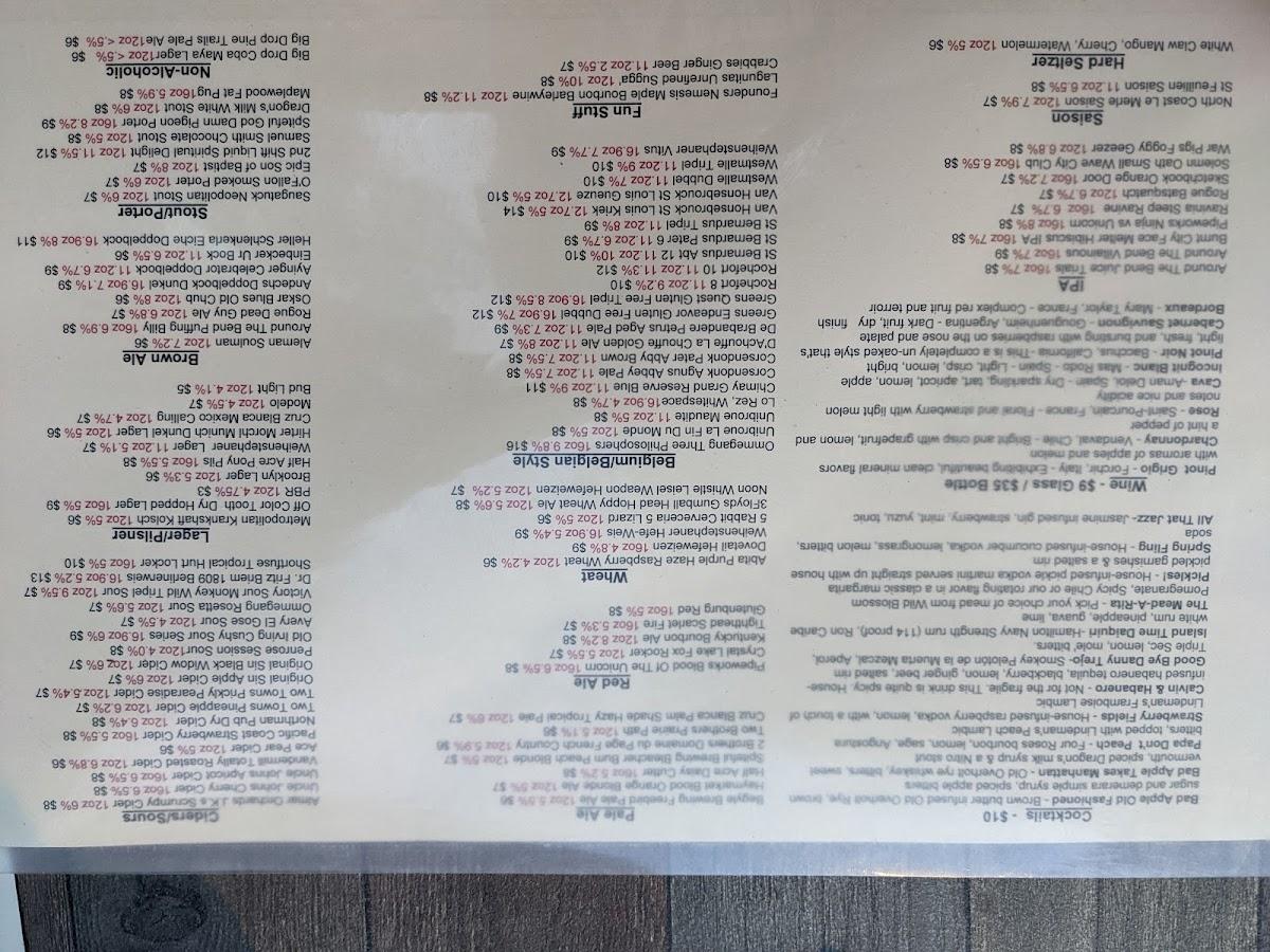 Menu at The Bad Apple pub & bar, Chicago