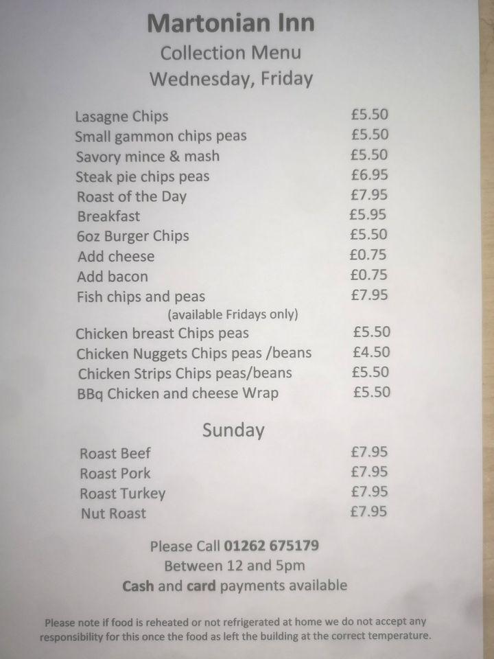 Menu at The Martonian Inn pub & bar, Bridlington