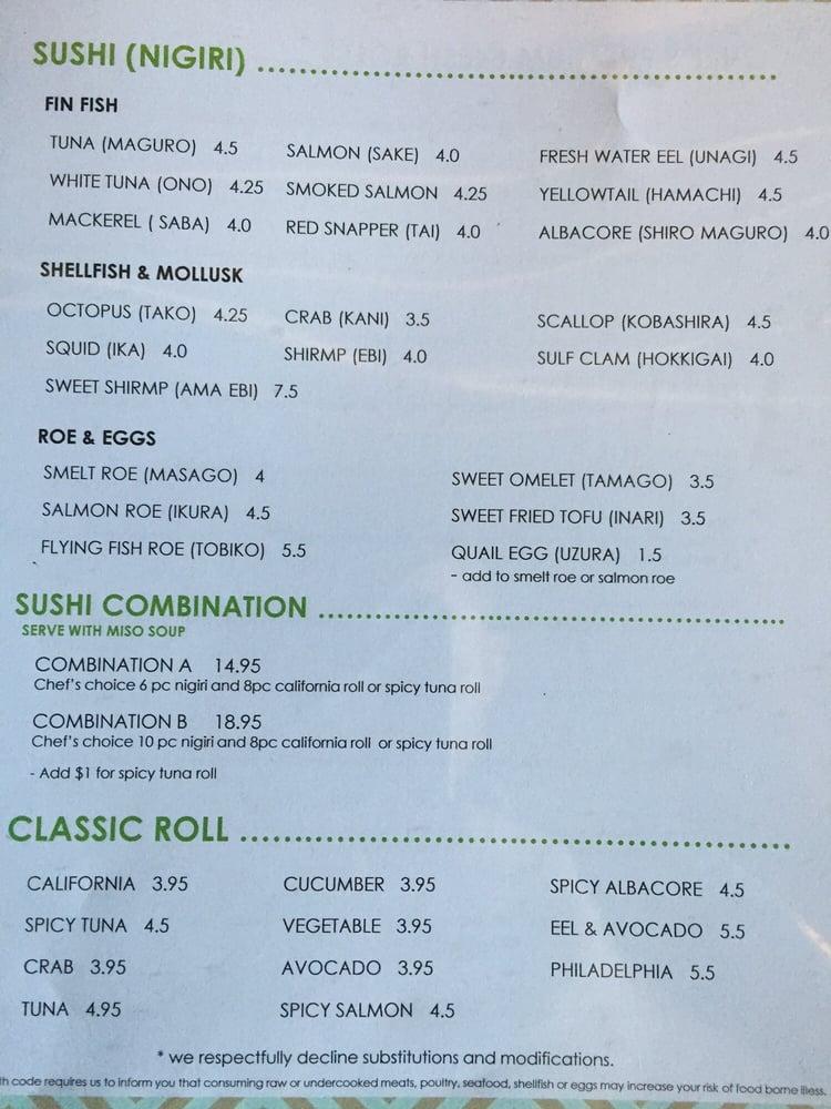Menu at Wasabi East restaurant, Wichita, N Rock Rd #112
