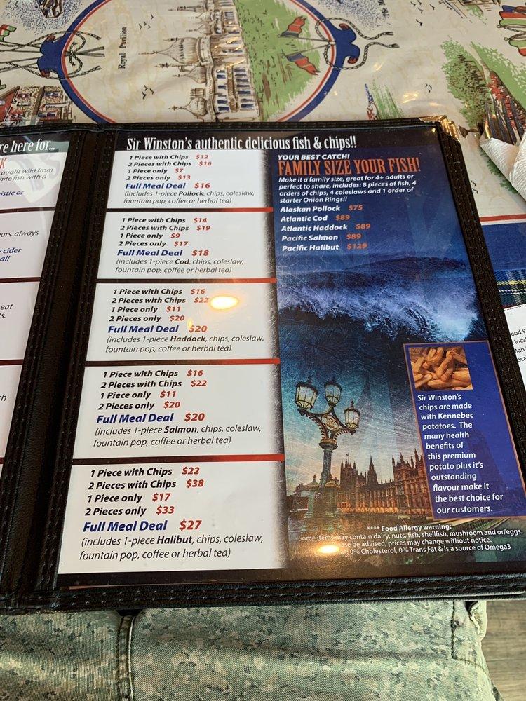 Menu at Winston's Fish & Chips restaurant, Edmonton