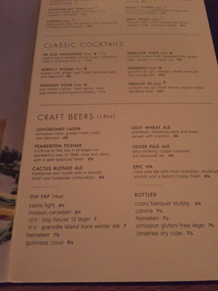 Menu at Cactus Club Cafe Coal Harbour, Vancouver