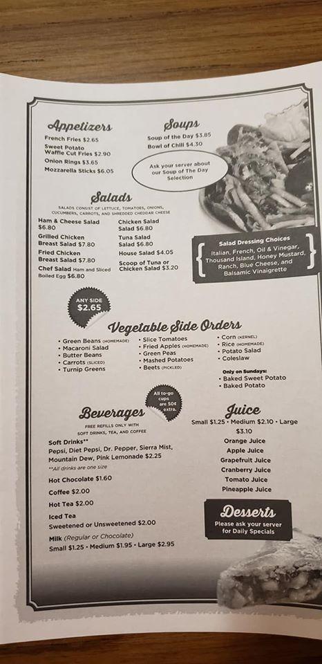 Menu at Cold Harbor Restaurant, Mechanicsville