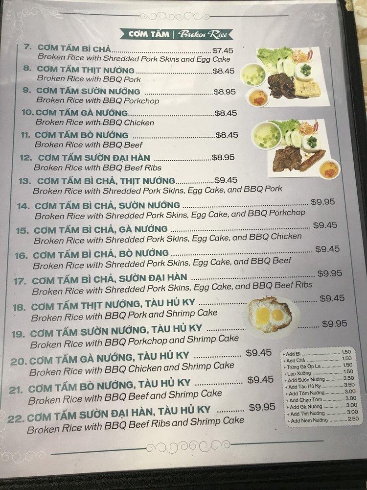 Menu at Dat Thành Restaurant, Sacramento