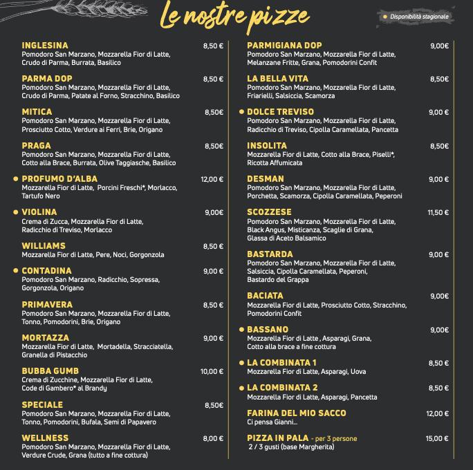 Menu da Farina del mio sacco ristorante, Borgoricco