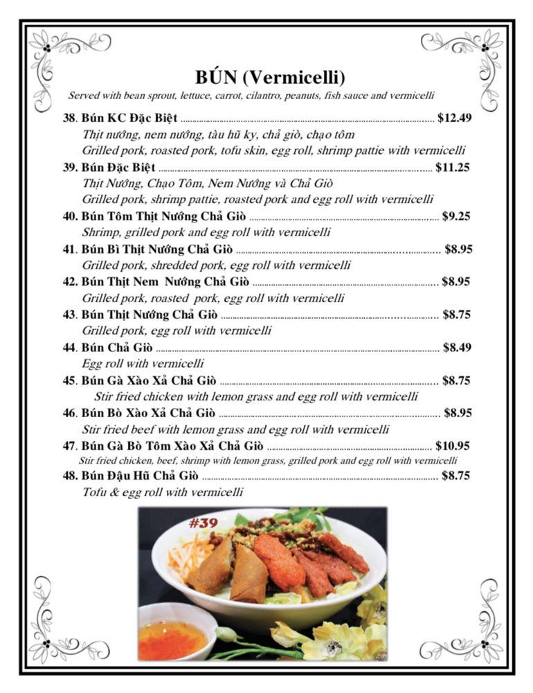 Menu at Pho KC restaurant, Wichita