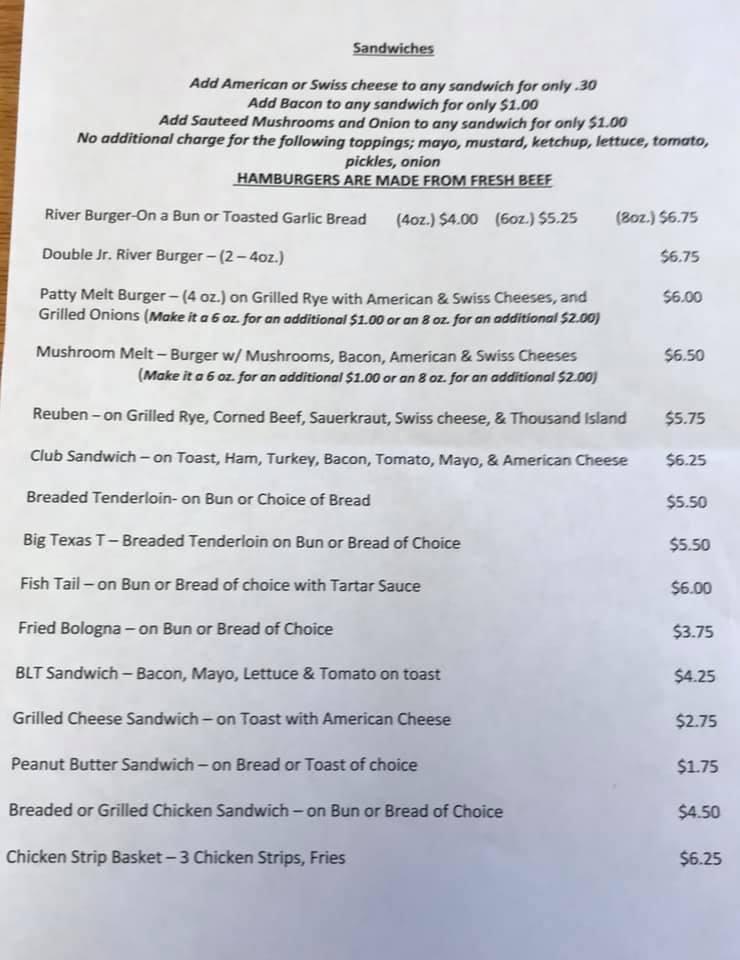 Menu at Riverside Restaurant, Piketon