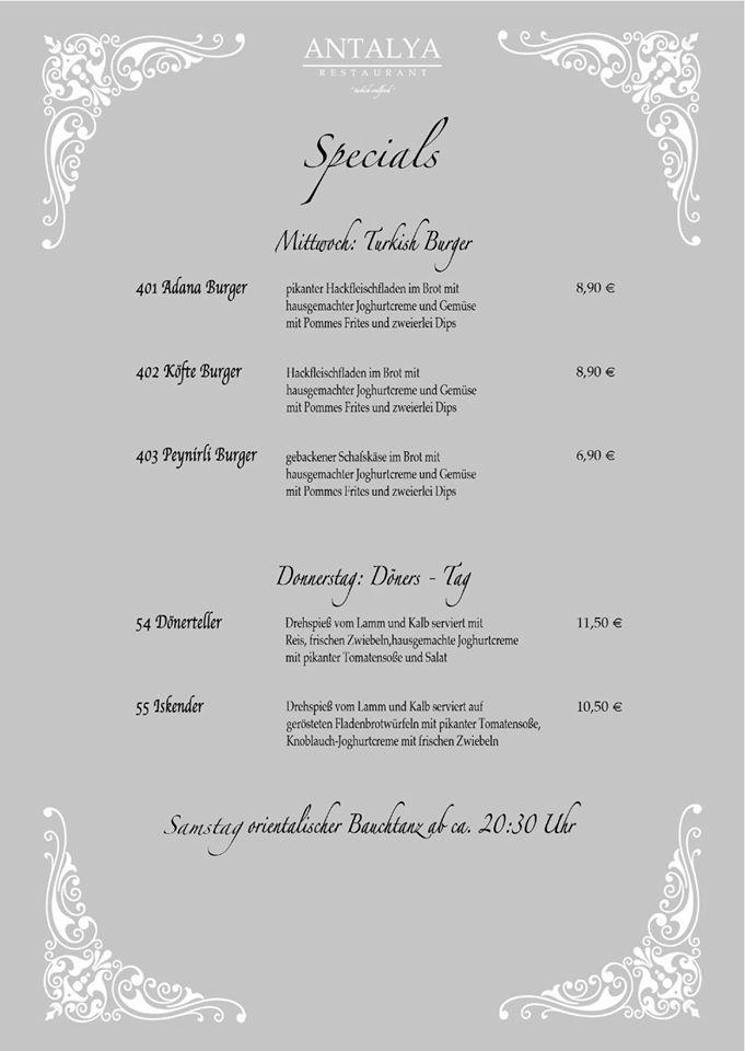 Menu at Antalya restaurant, Ingolstadt