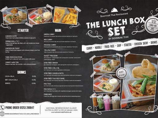 Menu at Boonnak Thai Restaurant, Blackpool