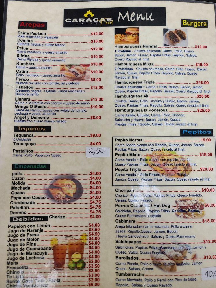 Menu at Caracas Latin Food restaurant, El Paso, Brook Hollow Dr