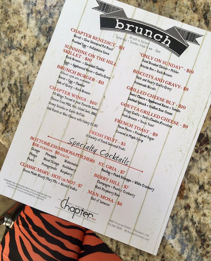 Menu at Chapter Mt.Adams pub & bar, Cincinnati