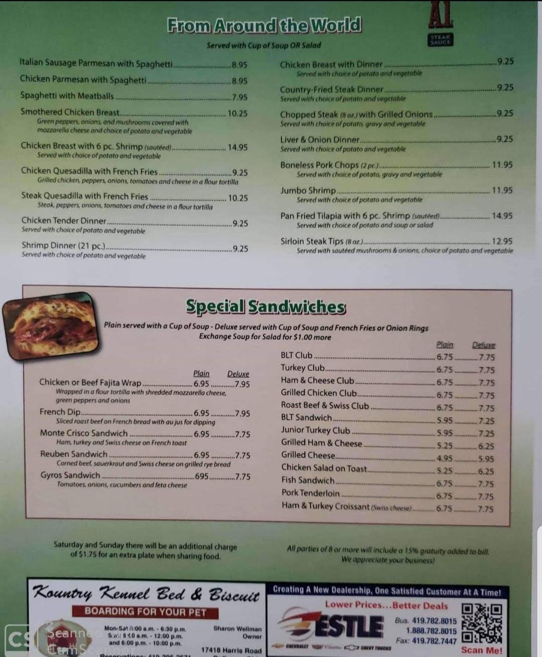 Menu at Defiance Pancake House restaurant, Defiance