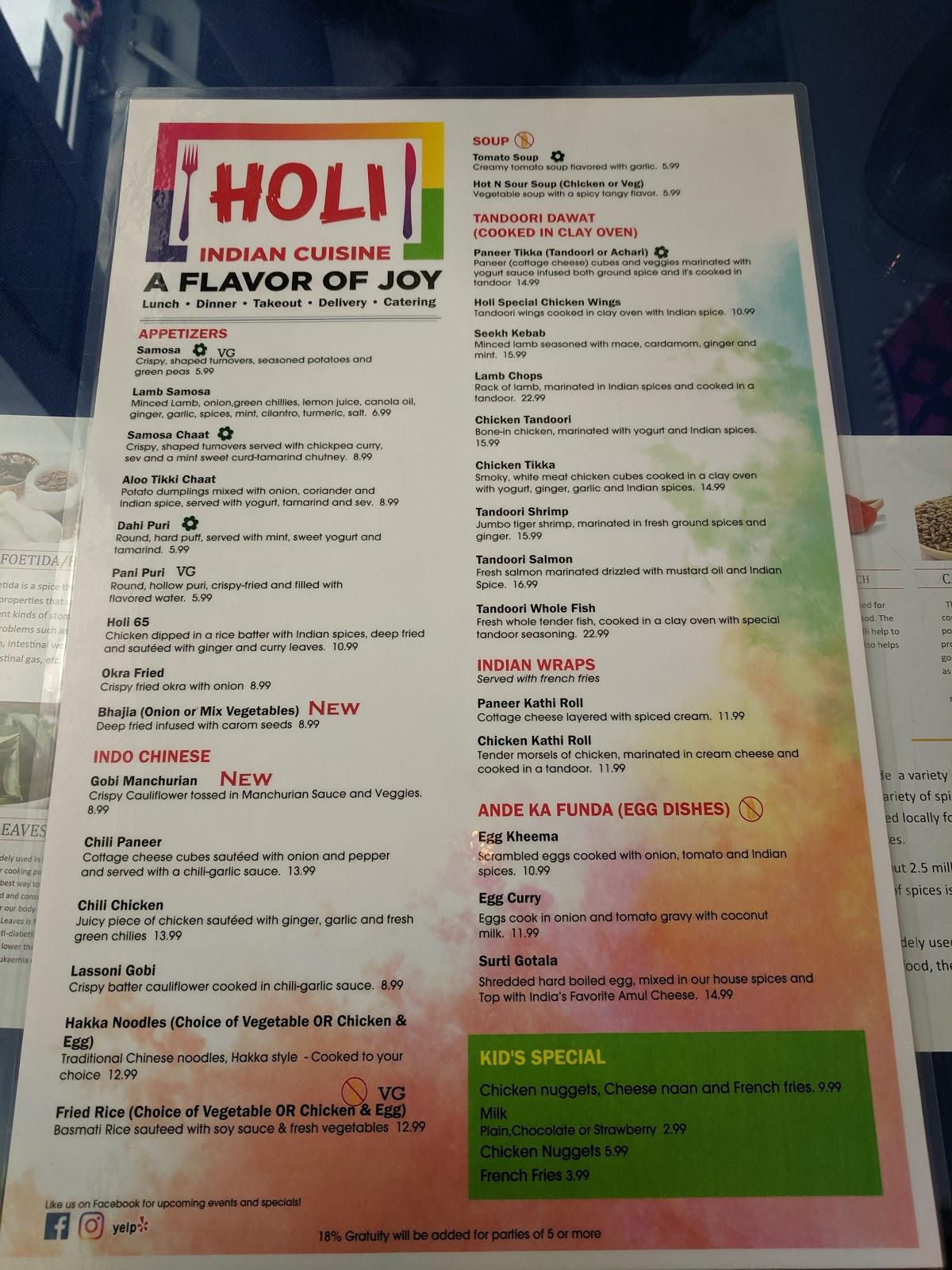 Menu at Holi Indian Cuisine (A Flavor of Joy) restaurant, Fort Walton Beach