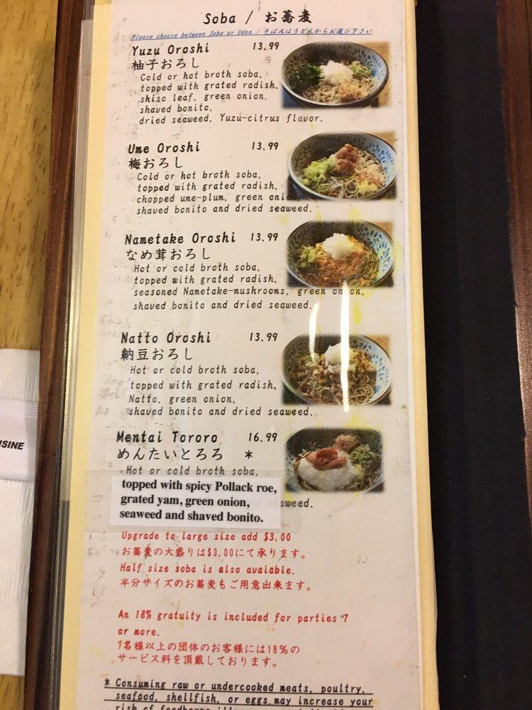 Menu at I-naba restaurant, Honolulu