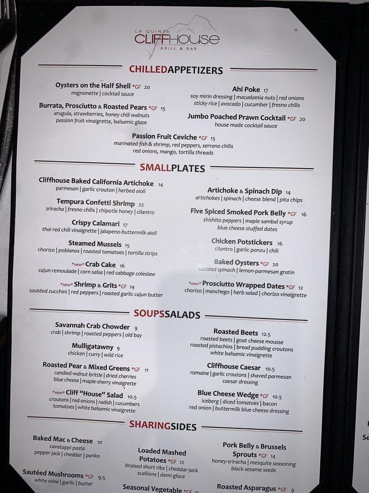 Menu at La Quinta Cliffhouse pub & bar, La Quinta, CA-111
