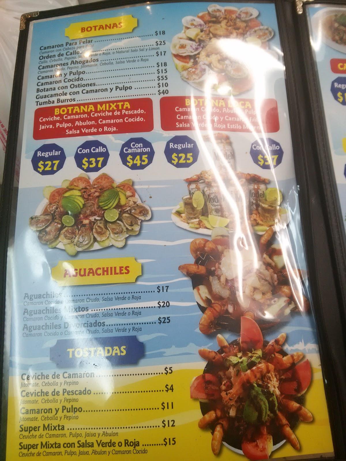 Menu at Mariscos El Moreno restaurant, Lynwood, Atlantic Ave