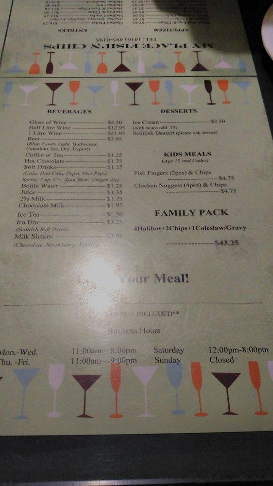 Menu at My Place Fish & Chips restaurant, Toronto