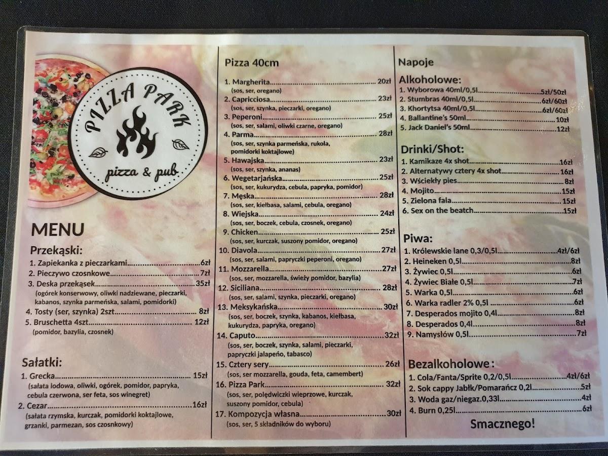 Menu at Pizza Park restaurant, Bialobrzegi