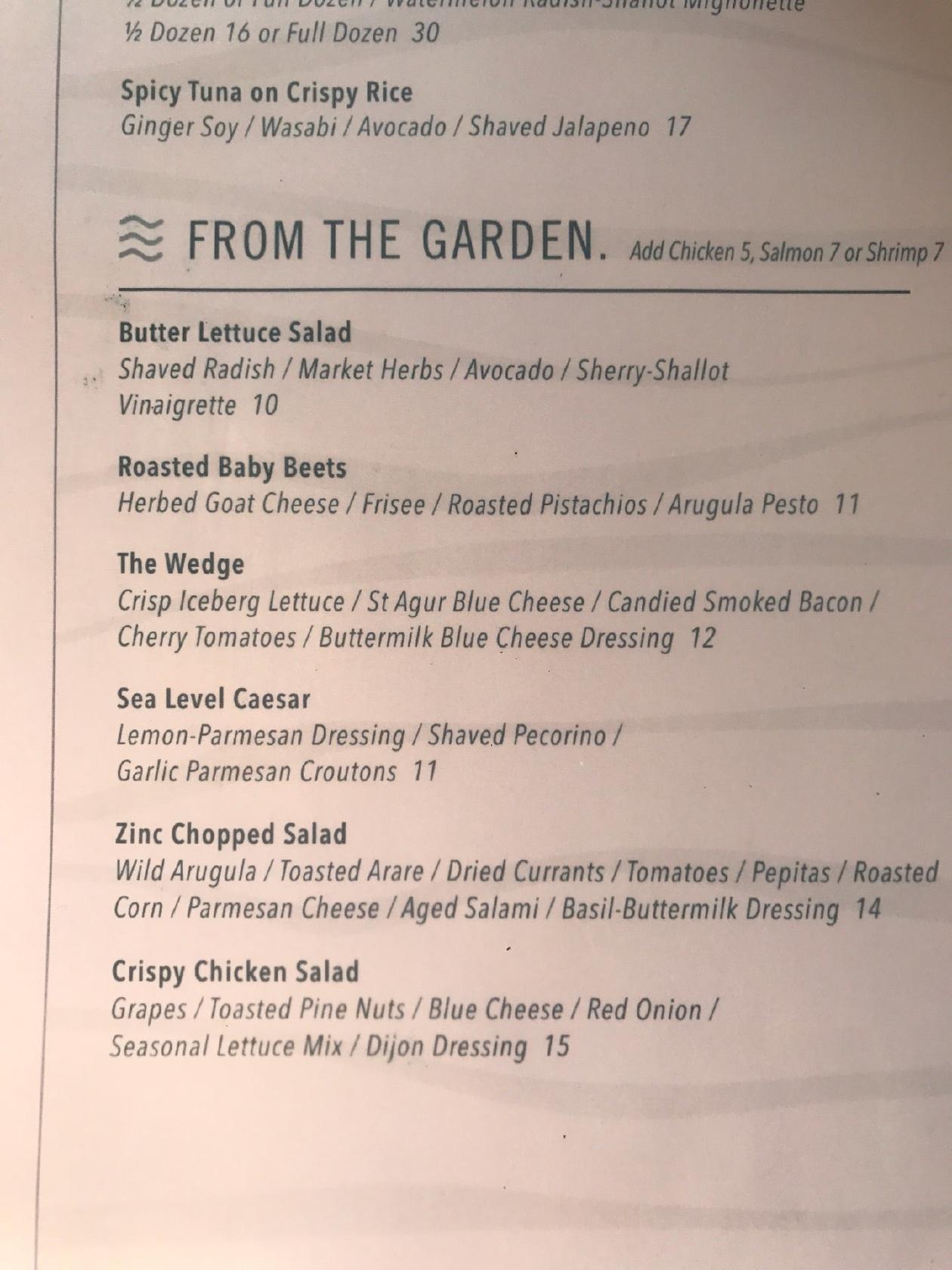 Menu at Sea Level Restaurant and Lounge, Redondo Beach