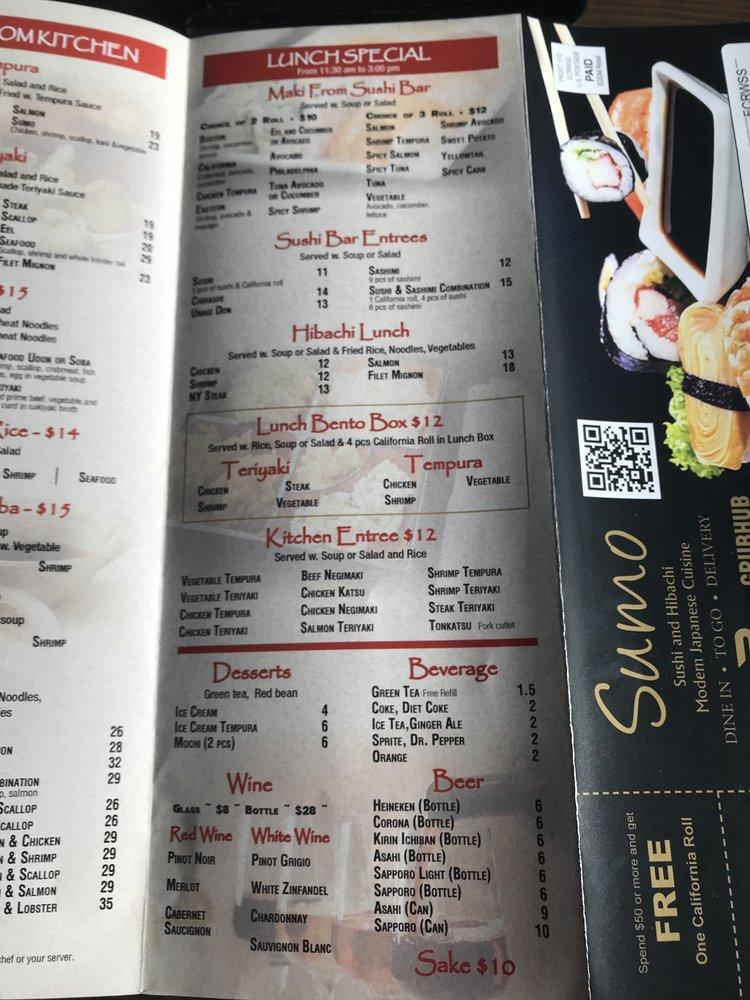 Menu at Sumo Sushi and Hibachi restaurant, Tuckahoe
